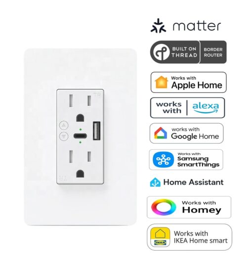 Matter Over Thread Certified Wall Outlet With USB A and C MS0QPUS ...